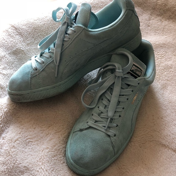 Puma | Shoes | Puma Suede Light Blue Sneakers Good Cond Sz | Poshmark